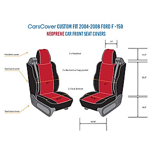 CarsCover Custom Fit 2004-2008 Ford F150 Pickup Truck Neoprene Car Front Seat Covers Red Rose & Black Sides Driver & Passenger Cover