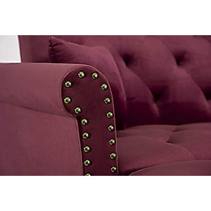 ERYE Button Tufted Sectional 2 Pillows and Reversible Chaise Lounge, L-Shaped Nailhead Decor Corner Sofá Convertible Sleeper Bed for Living Room Furniture Sets, Sofa & Couch, Red
