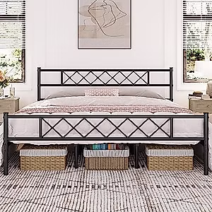 Yaheetch California King Metal Platform Bed Frame Mattress Foundation with Headboard and Footboard, No Box Spring Needed, Under-Bed Storage, Metal Slat Support, Black
