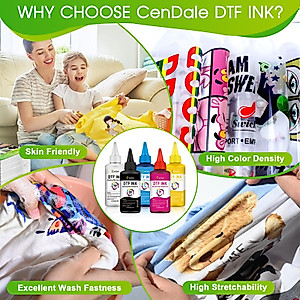 CenDale Premium DTF Ink 600ML- DTF Transfer Ink for PET Film, Refill for DTF Printers Epson L1800, L800, R2400, P400, P800, XP-15000, Heat Transfer Printing Direct to Film ( 100ml x 6, CMYK Wh )