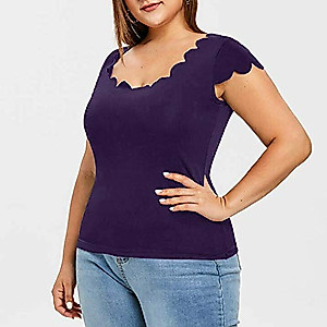 Women's Short Sleeve Shirt,Casual Round-Neck Blouse Flowy Loose Tank Tops Solid Color Tunic Plain Summer Plus Size Tee