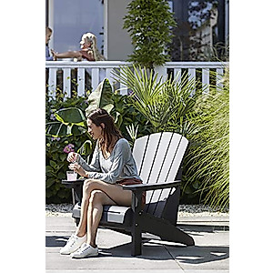 Keter Alpine Adirondack Resin Outdoor Furniture Patio Chairs with Cup Holder-Perfect for Beach, Pool, and Fire Pit Seating, Grey