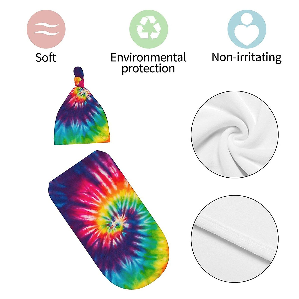 Tie Dye Colorful Rainbow Newborn Swaddle Blankets Beanie Hat Sets Soft and Stretchy Baby Blanket Swaddle Sack for Baby Shower Infant Boy and Girl
