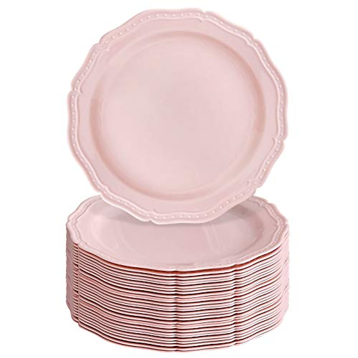 Vintage Embossed Plastic Salad Plates for Party - 20 PC - Heavy Duty Disposable Dinner Set - 9” - Fine China Look Dishes - Perfect for Baby Showers, Weddings etc. - Blush - CountrySide Collection