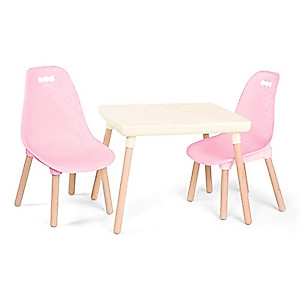 B. toys- B. spaces- Table and Chair Set- Furniture For Toddlers- 1 Craft Table & 2 Chairs- Natural Wooden Legs- Pink & Ivory- 3 years +
