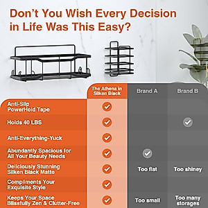 Shower Caddy Bathroom Shelves, The Athena Silken Black 4 Set, 40LB Capacity, Adhesive Tape - No Drill-Rustproof -Gorgeous Powder Coated 304 Stainless Steel Shower Organizer for kitchen and Home Decor