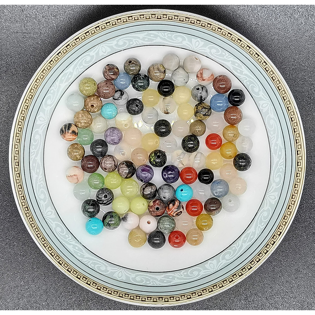 1200pcs 6mm Natural Round Stone Beads Real Gemstone Beading Loose Gemstone Hole Size 1mm DIY Smooth Beads for Bracelet Necklace Earrings Jewelry Making,Box Packed(24 Material -A,6mm)