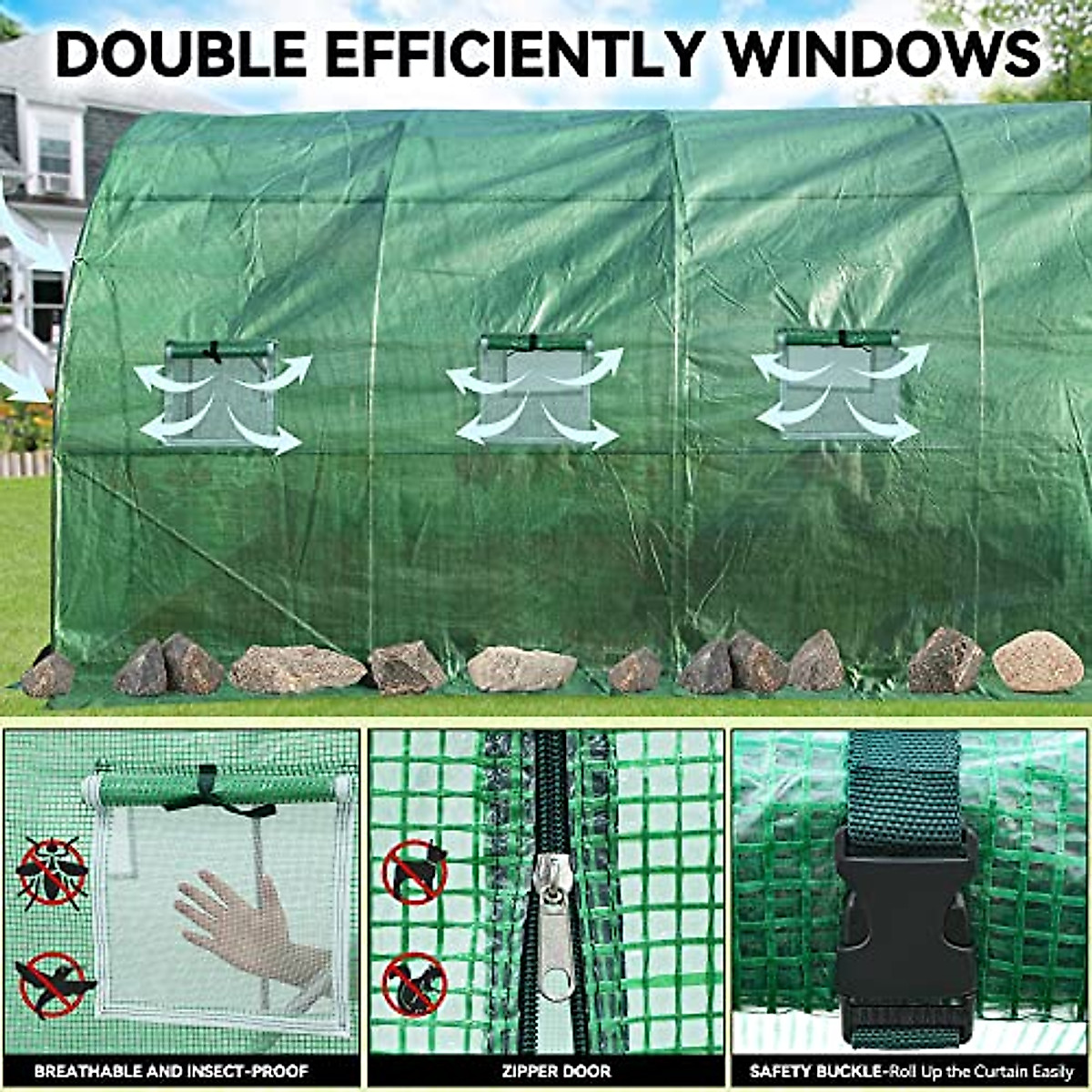 YITAHOME 10x6.5x6.5ft Greenhouse w/ Water System Heavy Duty Green House Large Tunnel Greenhouses Kit Walk in Outdoor Plant Gardening Upgraded Galvanized Steel for Garden, Backyard, Green
