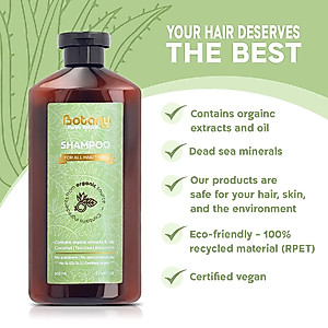 Botany Natural Shampoo for all Hair types with Organic Coconut Oil, Tea Tree, and Aloe Vera - Vegan Shampoo for Women and Men SLS/SLES, Silicon, Paraben and Cruelty Free,17.6 oz