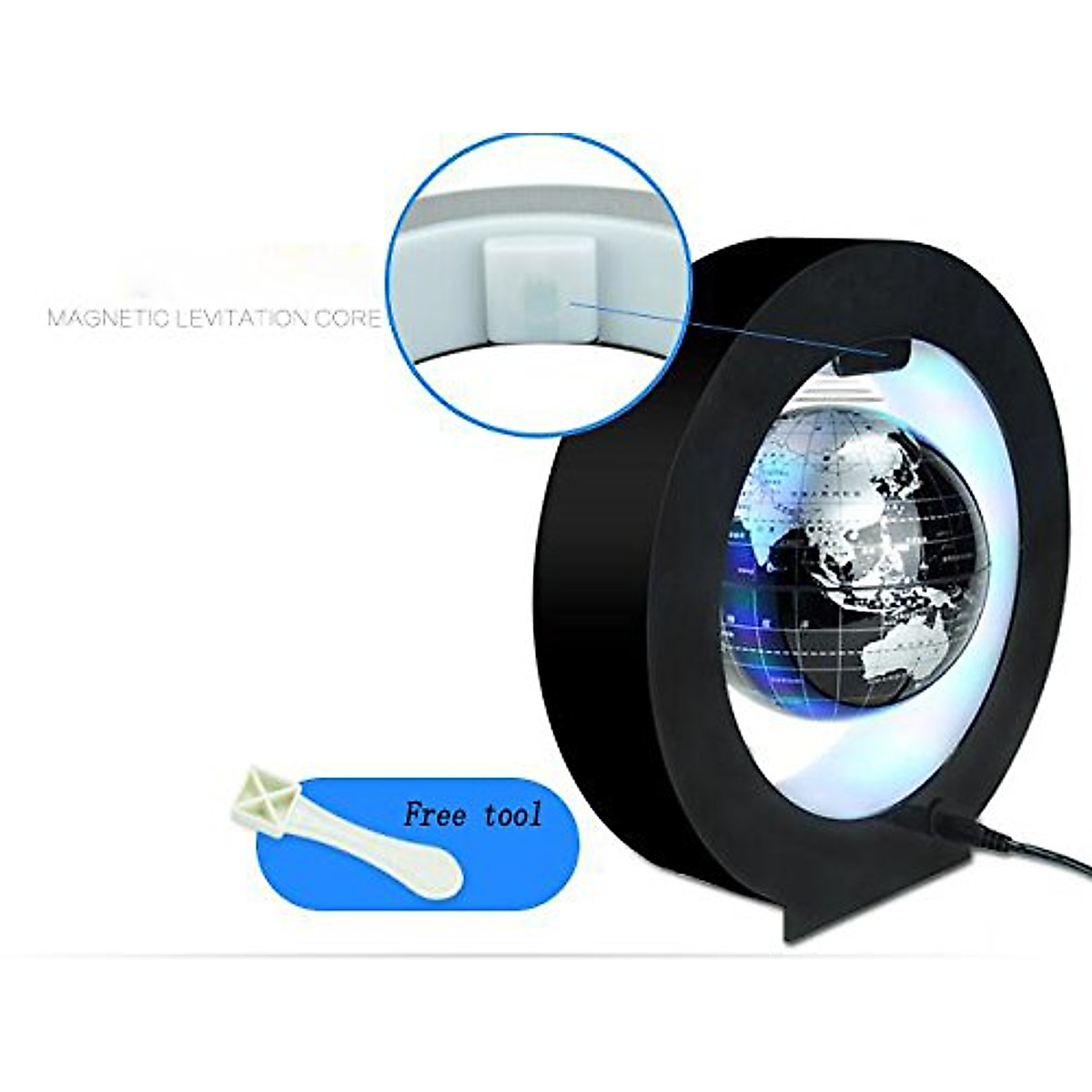 YANGHX Floating Globe World Map 4inch Rotating Magnetic Mysteriously Suspended in Air World Map Home Decoration Crafts Fashion Holiday Gifts (Black)