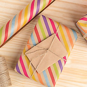 RUSPEPA Kraft Wrapping Paper Roll - Rainbow Stripe Pattern - 24 Inches x 100 Feet