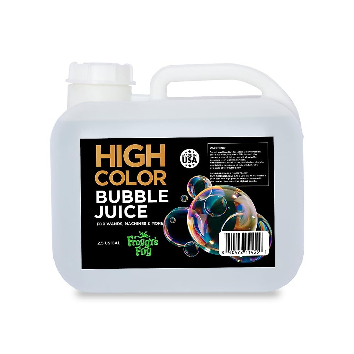 Froggy's Fog High Color Bubble Juice, Strong, Long-Lasting Bubble Solution Creates Iridescent Bubbles for Bubble Machines, Bubblers, and Bubble Wands, 2.5 Gallon