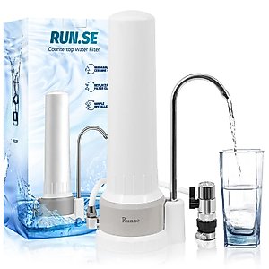 RUN.SE Countertop Water Filter System, Easy Install Water puriter, Sink Water Faucet, Alkaline Material Filter Machine (1 Filter Included)