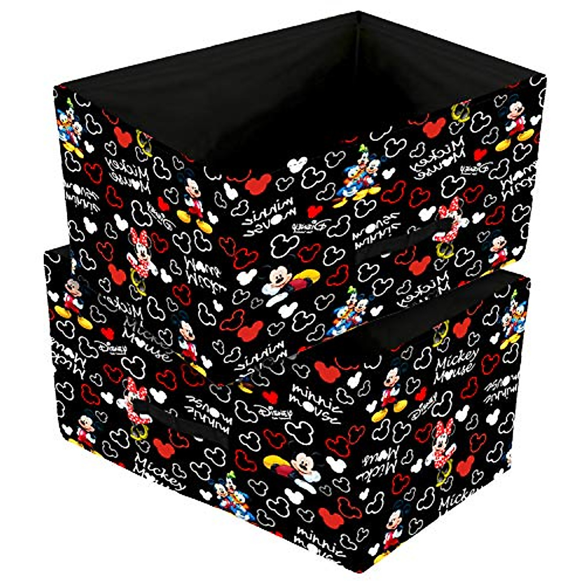Kuber Industries Disney Mickey Print Non Woven Closet Organizer Box with Handle|Wardrobe Organizer Cube|Easily Collapsible|Size 42 x 29 x 22 CM|Pack of 2 (Black)-KUBMART16027