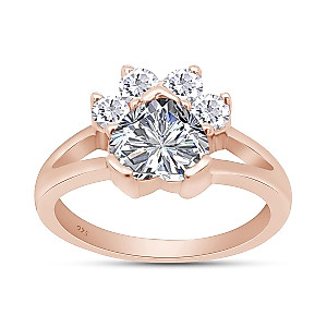 Wishrocks Heart & Round Cut White Cubic Zirconia Paw Print Ring Jewelry For Women In 14k Rose Gold Over Sterling Silver Ring Size- 6.5