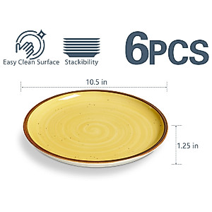 ONEMORE 10.5 inch Dinner Plates and 30 oz Pasta Bowls Bundle - Microwave, Oven and Dishwasher Safe - Yellow