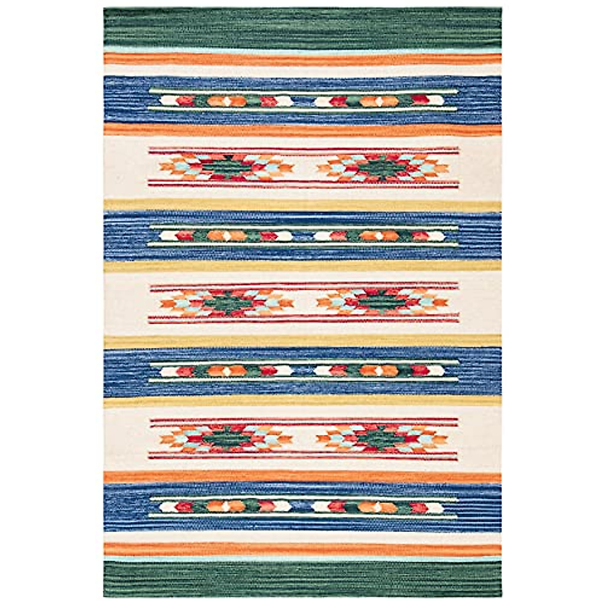 SAFAVIEH Cotton Kilim Collection Accent Rug - 4' x 6', Blue & Ivory, Handmade Southwestern Boho Tribal Cotton, Ideal for High Traffic Areas in Entryway, Living Room, Bedroom (KLC301M)