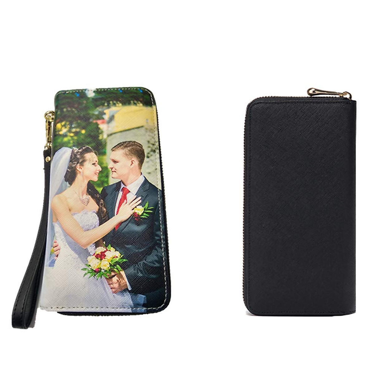 a266XDKSJK Personalized Photo Wallet Women Leather Wallet Clutch Wallet with Wristlet handbag Coin Purse Card package best gift for women（Black Double Side）