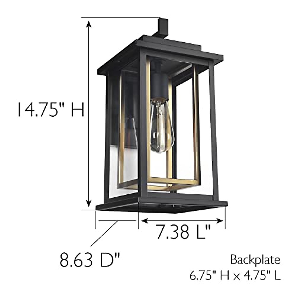 Design House 588707-BGD Hayward Modern Classic 1-Light Indoor/Outdoor Dimmable Wall Light with Open Bottom Black and Gold Frame, Black and GOL
