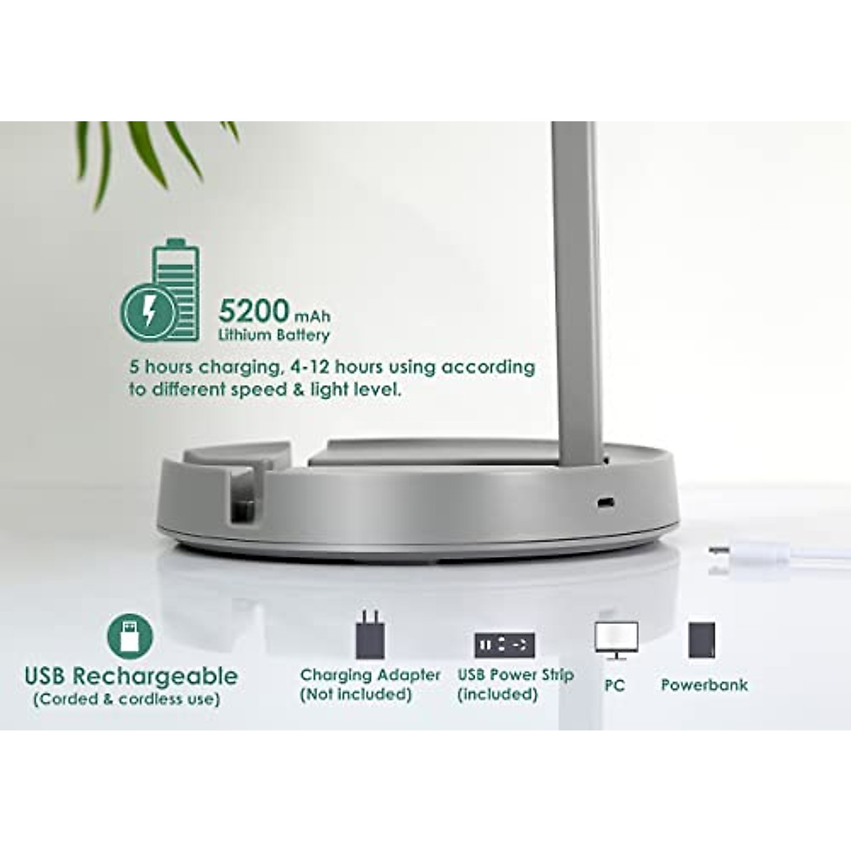 Mayeecare Foldaway Stand Fan, Adjustable Desk Fan Table Fan, Rechargeable Fan Ultra Lightweight Portable Fan with 3 Speed & 3 Brighness for Outdoor Camping Travel, Home, Office, Kitchen