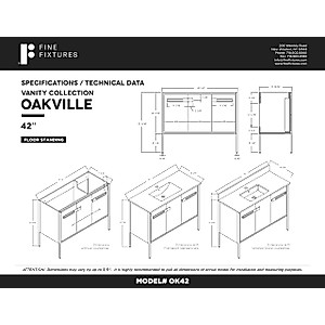Fine Fixtures Oakville 42 in. W x 18 in. D x 33 in. H Bathroom Vanity in Black Coal Oak with White Ceramic Sink - Black Hardware