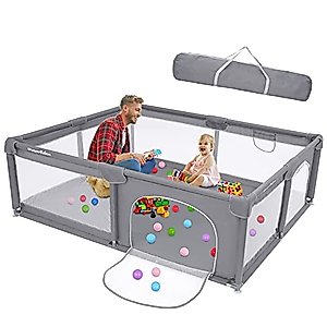 HyperEden Baby Playpen, Playpen for Babies and Toddlers, Extra Safe with Anti-Collision Foam Playpens for Babies, Indoor & Outdoor Playard for Kids Activity Center with Gate, Large Anti-Fall Playpen