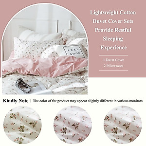 VClife Queen Cotton Duvet Cover Pink White Floral Bedding Sets, Vintage Style Flower Branches Pattern Duvet Covers with Zipper Closure- 1 Duvet Cover and 2 Pillow Covers, Breathable Lightweight