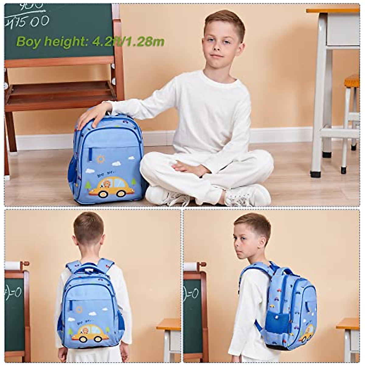MINGHUICHIC Kids Backpack for Boys Girls Cute Lightweight Elementary Toddler School Bags with Padded Back & Adjustable Strap (Cars)