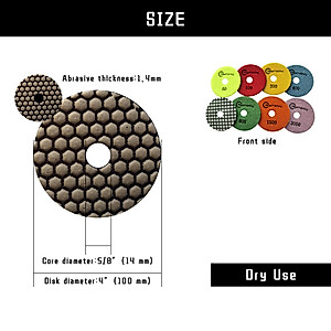 Onyx Latest launched, New Formula 7 PCS Dry Diamond Polishing Pads 4 Inch, Grit 50-3000, Granite, Marble, Engineered Stone, Countertop Polish Pads