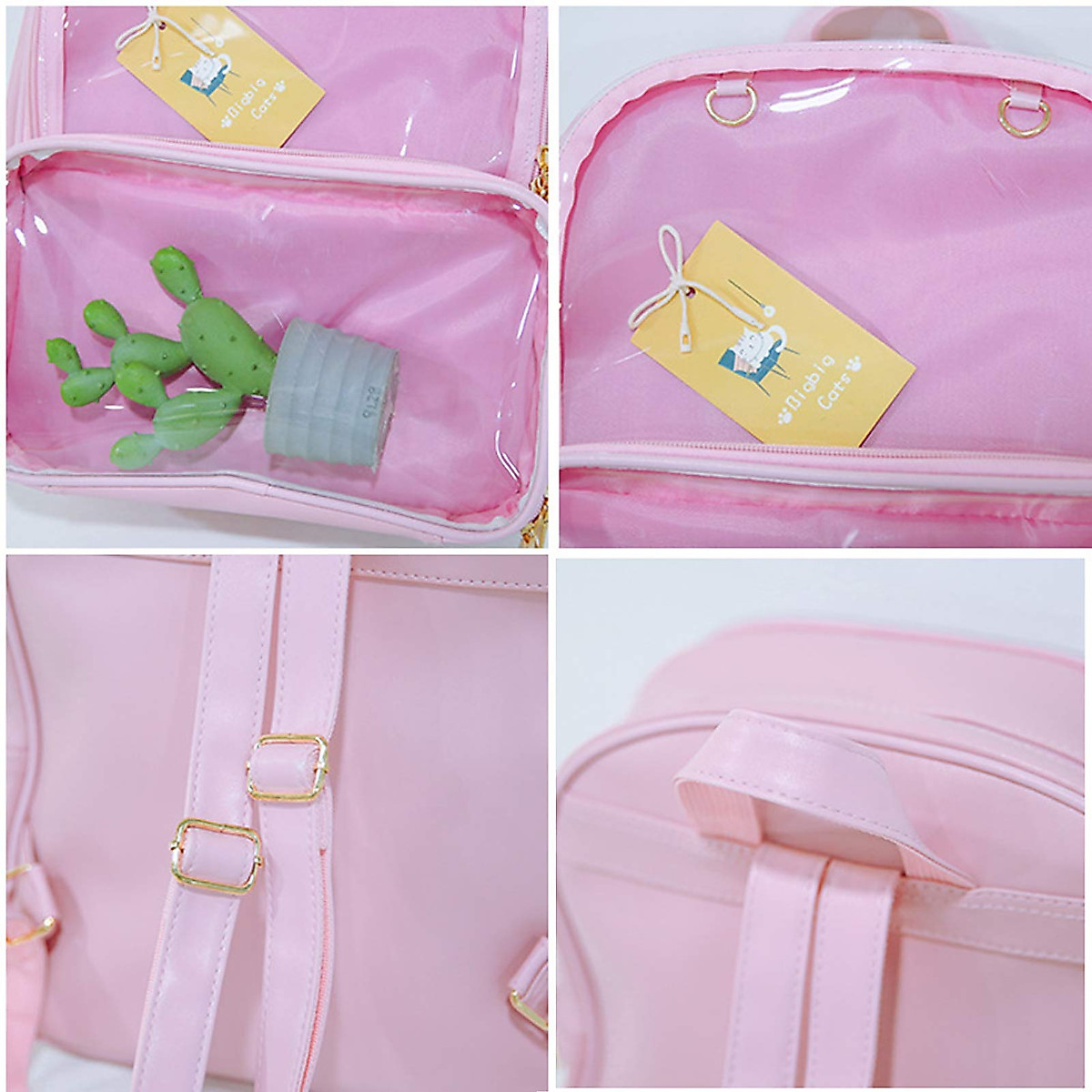 UULMBUJ Ita Backpack Purse, Cute Clear Shoulder Bag Transparent Kawaii Daypack Travel Bag for Pins Display, Blue