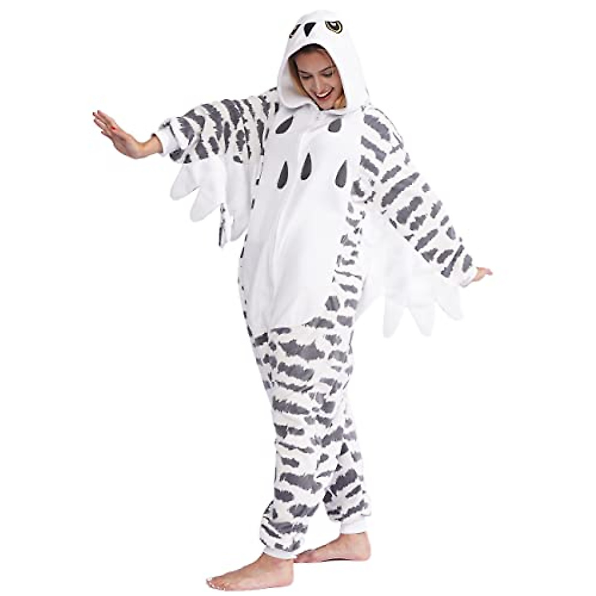 LZBXBXDA Unisex Adult Snowy owl Onesie One Piece Pajamas Animal Christmas Costume Homewear Sleepwear for Women men