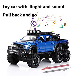 SASBSC Toy Pickup Trucks for Boys F150 Raptor Diecast Metal Model Car with Sound and Light for Kids Age 3 Year and up Blue