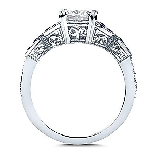 Forever One D-F Moissanite & Blue Sapphire Engagement Ring 1 1/5 Carats TW in 14k White Gold, Size 7, White Gold