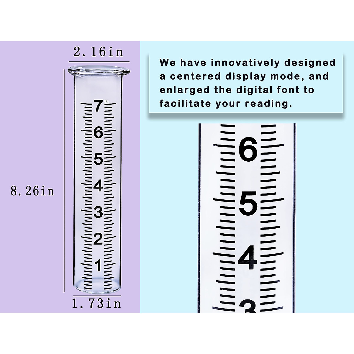 BIUWING 7" Capacity Glass rain Gauge Replacement Tube for Outdoors Yard Garden with Lip, Best Rated, Easy to Read (2 pcs)