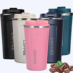 CCFENGUP 13oz Travel Mug, 380ml Insulated Coffee Mug Spill, Stainless Steel Vacuum Tumbler, Small Water Bottle with Lid, Double Wall Leak-Proof Thermos for Keep Hot/Ice Coffee,Tea, Pink