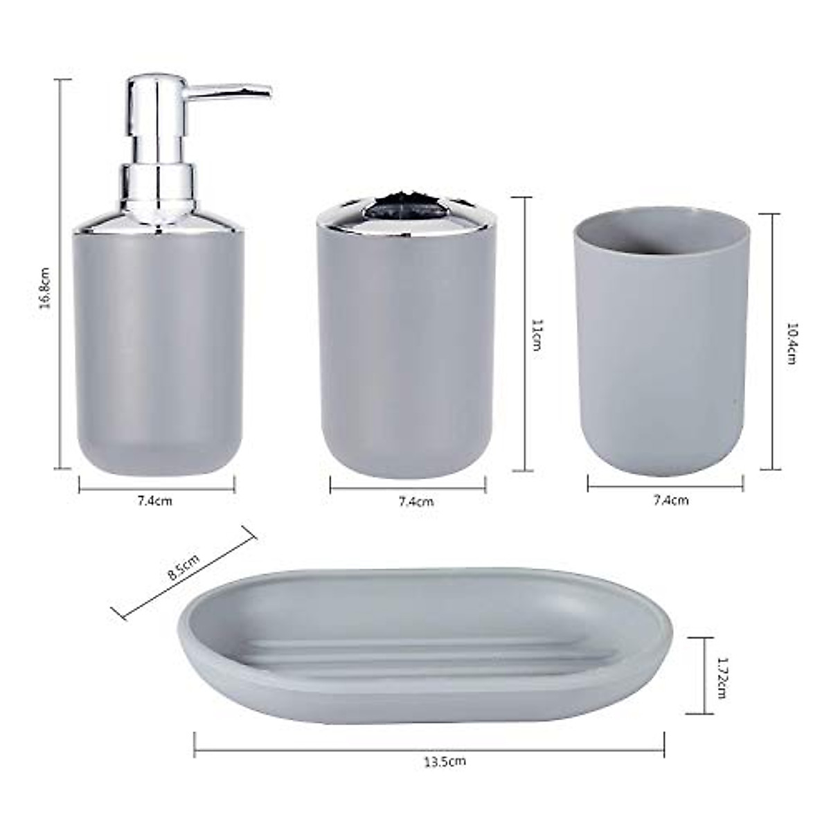 Bathroom Accessory Set 4 Pcs Plastic Bathroom Decor Toothbrush Holder Toothbrush Cup Soap Dispenser Soap Dish Farmhouse Decor Bathroom Home Decor Craft (Grey)