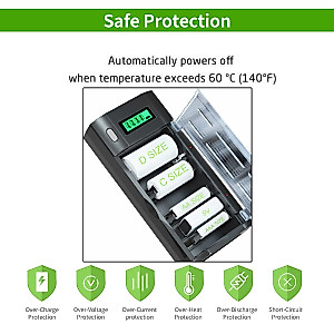 Palowextra Premium Rechargeable D Cell Batteries with Charger, 6 Pack 1.2v NiMH D Size Batteries with Universal Battery Charger for AA AAA 9V D C Rechargeable Batterie (D Size)