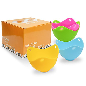 Poached Egg Cup Pack of 4,Silicone Egg Poacher Cups with Ring Standers,Eggs Poaching Cups for Stovetop or Microwave Egg Cooking, Easy Release and Cleaning - BPA Free,Stove Top and Dishwasher Safe