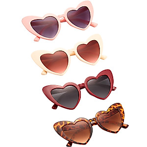 4 Pairs Heart Shaped Sunglasses Goggle Vintage Cat Eye Sunglasses Mod Style Retro Glasses with 4 Pieces Glasses Cloth 4 Pieces Flannel Bag for Party Supplies