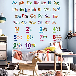 Animal Alphabet Wall Decals ABC Stickers Alphabet Number Wall Decals Wall Decals Peel and Stick Educational Classroom Wall Stickers for Kids Nursery Bedroom Living Room Playroom Decorations.