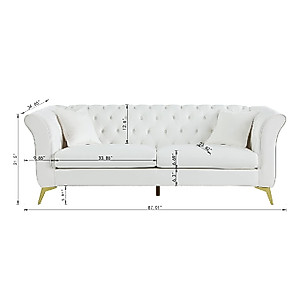 KEVINSPACE 87" Velvet Sofa Traditional Couch Chesterfield Sofa for Living Room, 3 Seater Modern Sofa Tufted Upholstered Couch with 2 Pillows, Furniture for Apartment Bedroom,Office White