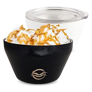 CALICLE - Insulated Ice Cream Bowl Set with Lid, Double Wall Vacuum Insulated Stainless Steel, for Cold and Hot Foods (Cereals, Soups, Snacks, Dips) - 12oz, Set of 2 (White Frost/Midnight Black)