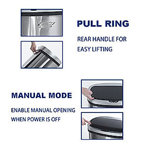 13 Gallon / 50 Liter Trash Can Automatic Garbage Can with Lid for Kitchen Bathroom Bedroom Home or Office High-Capacity Brushed Stainless Steel Touch Free Waste Bin