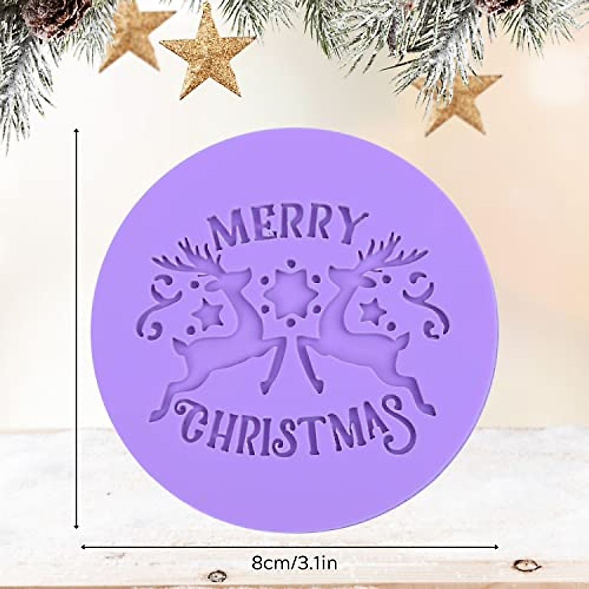 Crethinkaty 2 Pieces Christmas Fondant Embosser Merry Christmas Shape 3D Raised Design Cookie Stamp for Baking Cookies,Decorating Cake/Sugar Paste/Cupcake