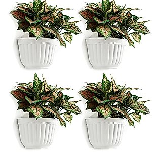 4 Pack Resin Wall Hanging Planter Pot Vertical Garden Living Wall Mount Window Hang Indoor Outdoor Plant Flower Basket for Kitchen Herbs Balcony Railing Shelf Fence Bedroom Trellis Decor Modern White