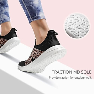 STQ Slip ins Walking Shoes Women Arch Support Slip On Tennis Shoes Comfortable Non Slip Work Shoes for Gym Workout Black Leopard Size 9