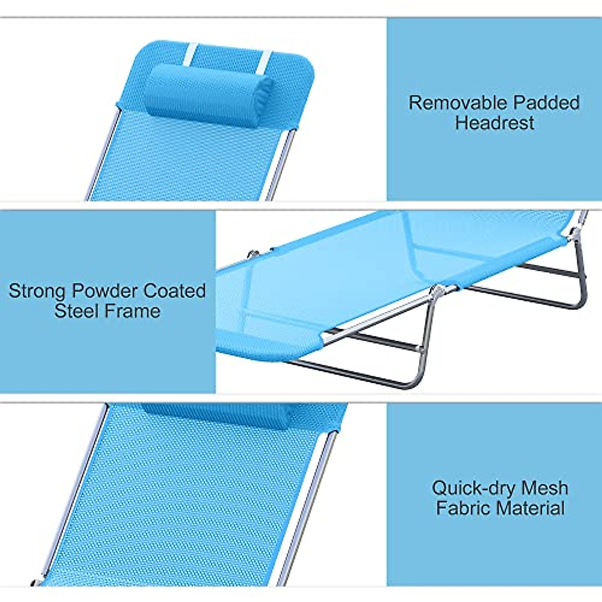Outsunny Folding Chaise Lounge Pool Chairs, Outdoor Sun Tanning Chairs with Pillow, Reclining Back, Steel Frame & Breathable Mesh for Beach, Yard, Patio, Blue
