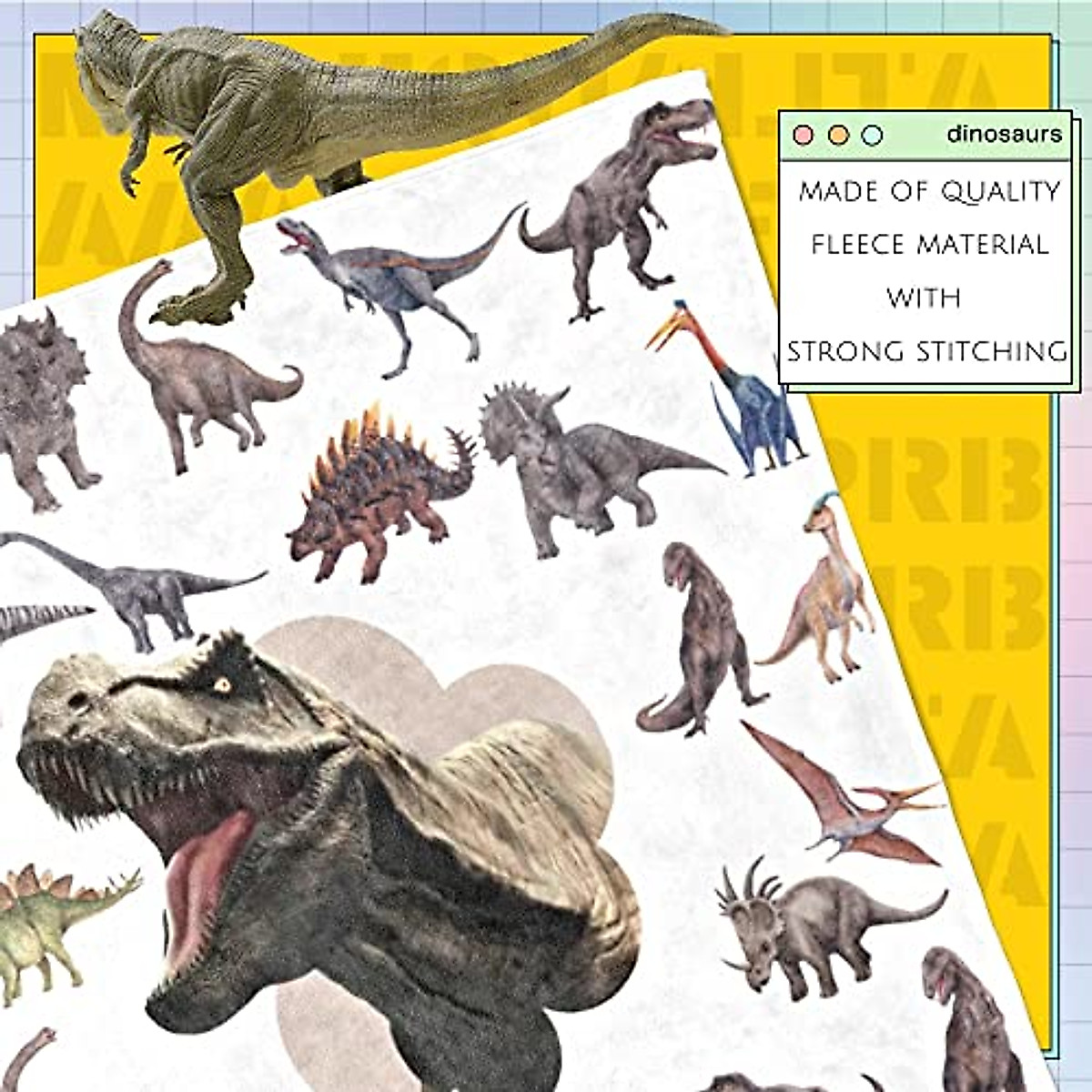 Dinosaur Blanket for Boys，Jurassic World Adults Dino Blanket，Soft Cozy Warm Throw Fleece Blanket for Couch Sofa Bed (Dinosaurs White, 60" L x 50" W)