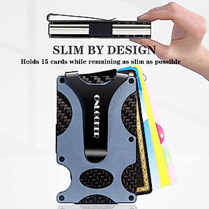 ONLOOKER Minimalist Wallet for Men Slim Wallet RFID Blocking Carbon Fiber Wallet Front Pocket Credit Card Holder Aluminum Metal Wallets with Money Clip (Navy Blue)