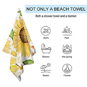 ZHIMI Beach Towels Oversized Sunflowers Twigs Leaves Hand Bath Towel Pool Towels Microfiber Absorbent Sand Free Quick Dry Towels for Bathroom Gym Camping Women Men 31x51Inch